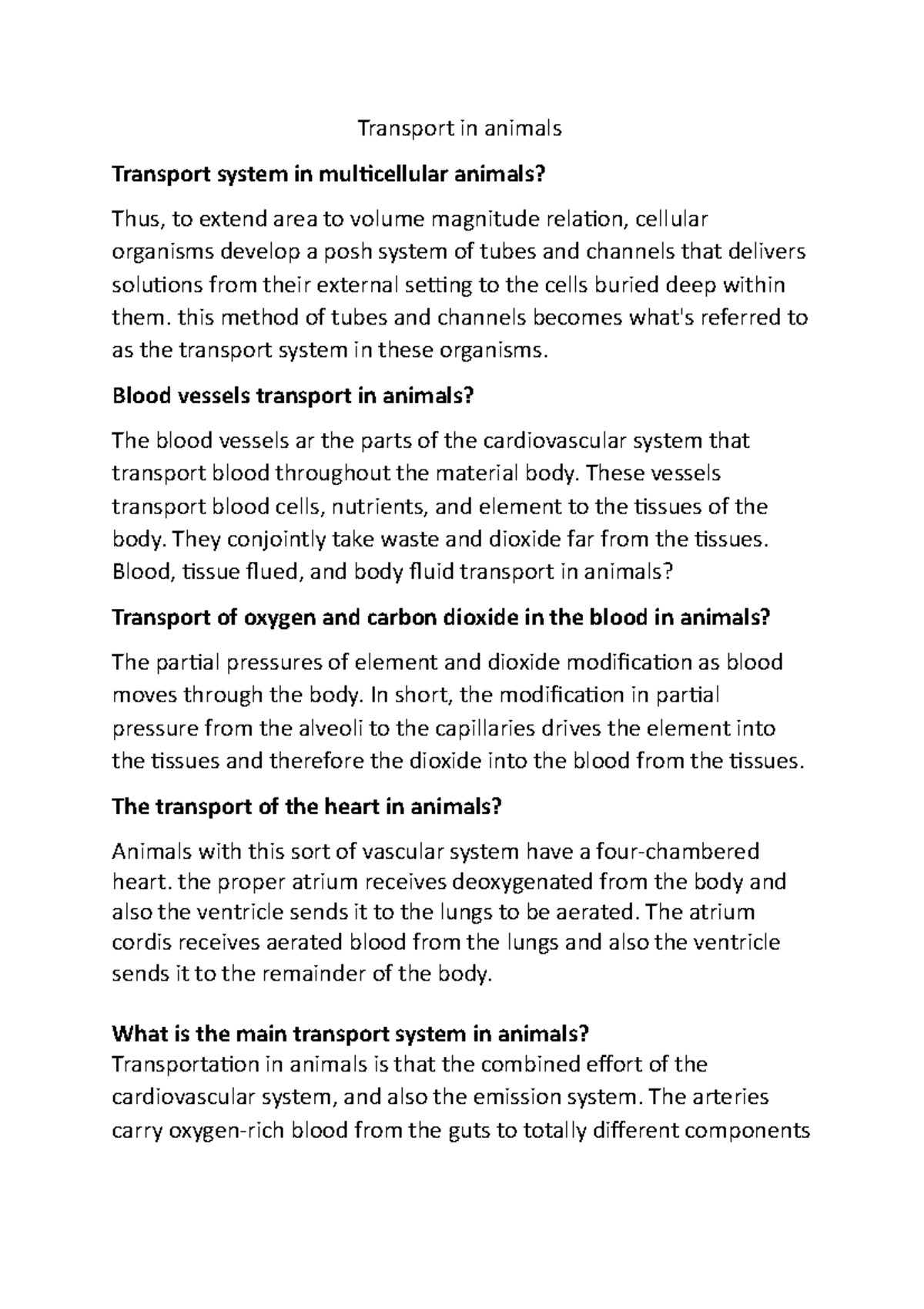 Transport in animals - Transport in animals Transport system in ...