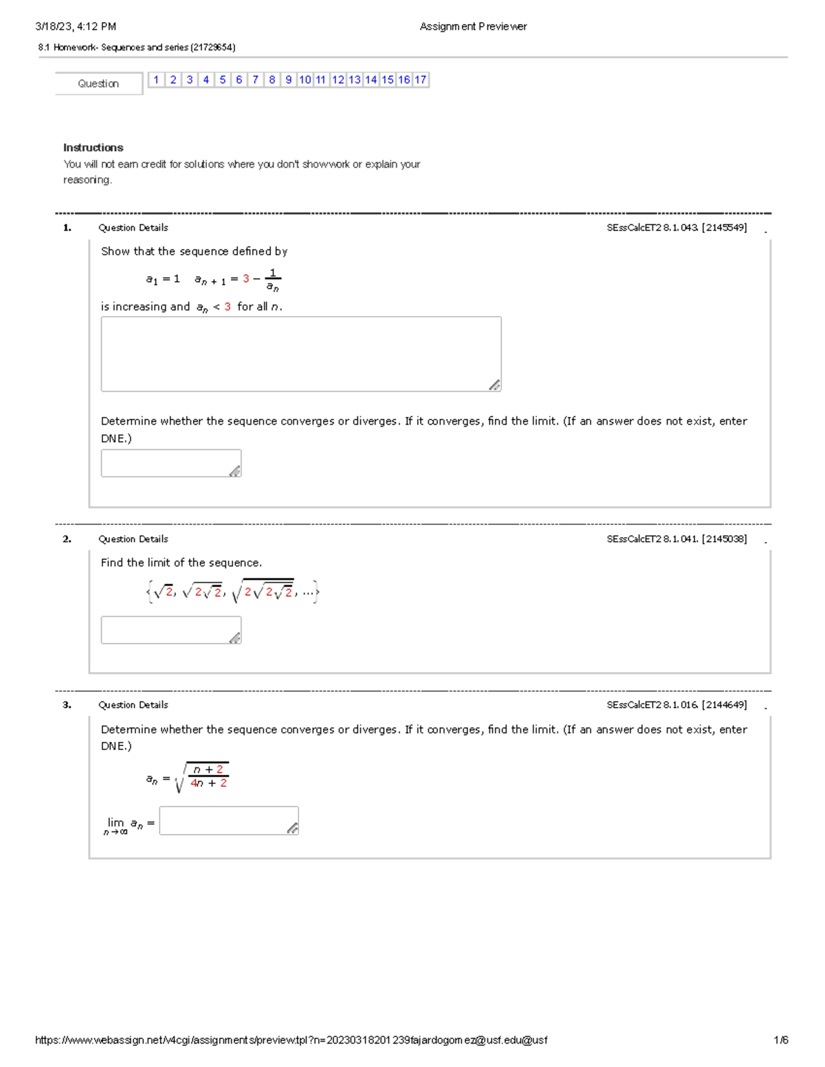 HW - Sequences and series - Question 1 2 3 4 5 6 7 8 9 10 11 12 13 14 ...