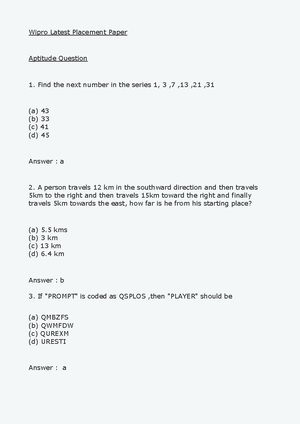 Wipro Placement paper - analyticals questions - Wipro is a largest software company based on ...
