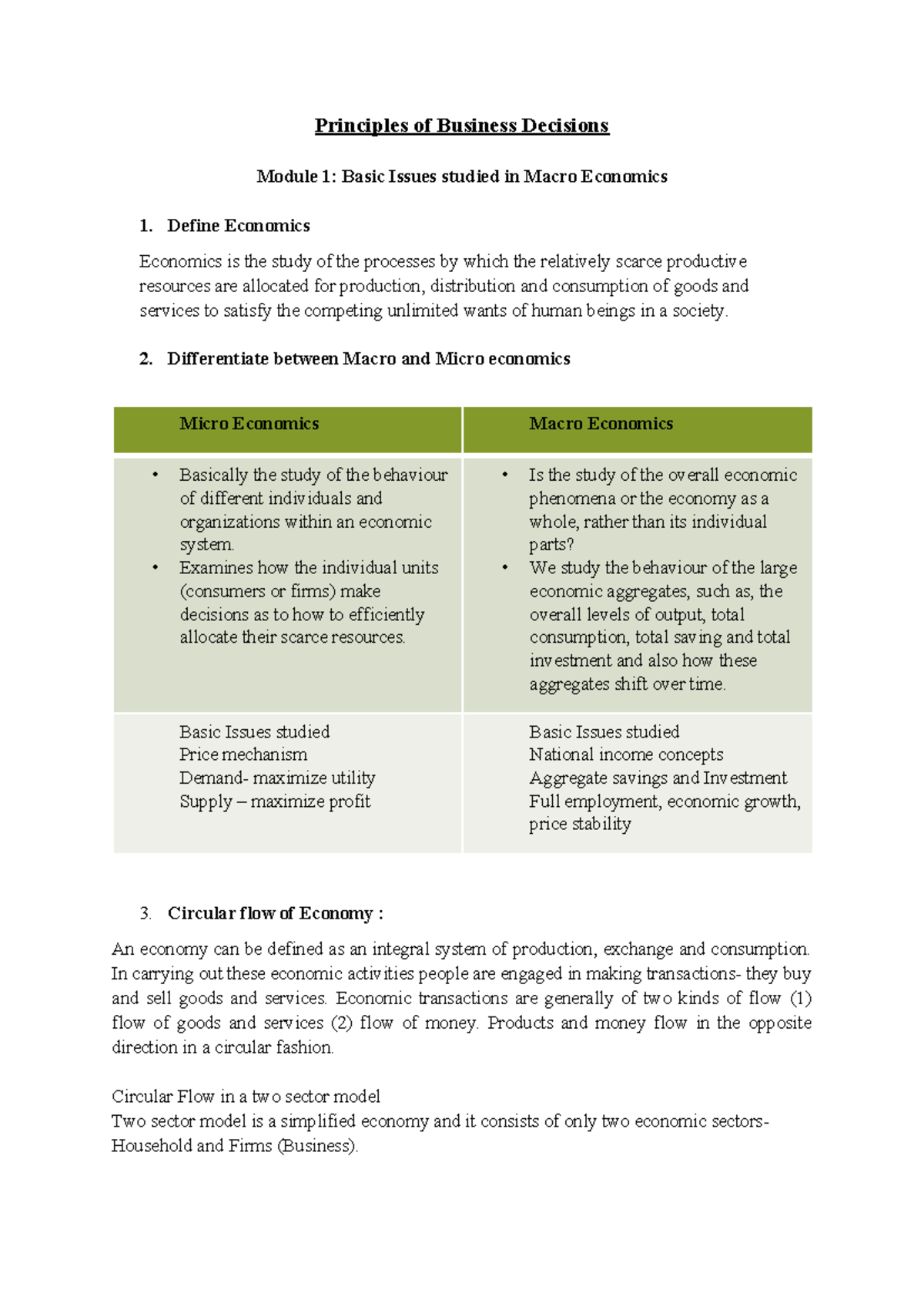 PBD module 1 notes - Principles of Business Decisions Module 1: Basic ...