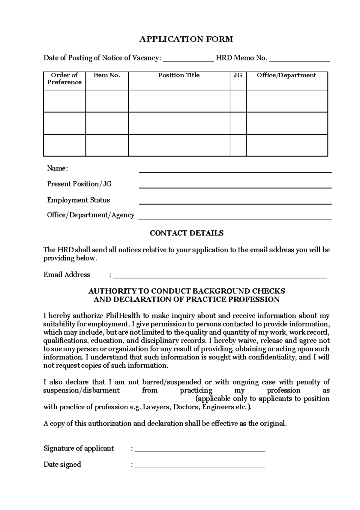 Application Form - nothing - APPLICATION FORM Date of Posting of Notice ...