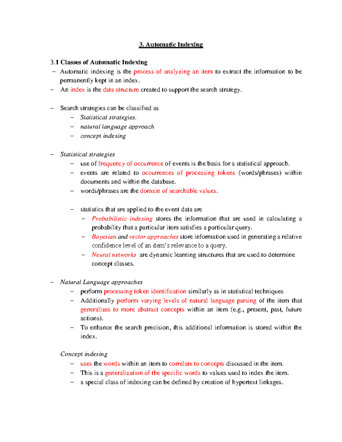 IRS Unit-3 - Automatic Indexing 3 .1 Classes of Automatic Indexing − Automatic indexing is the ...
