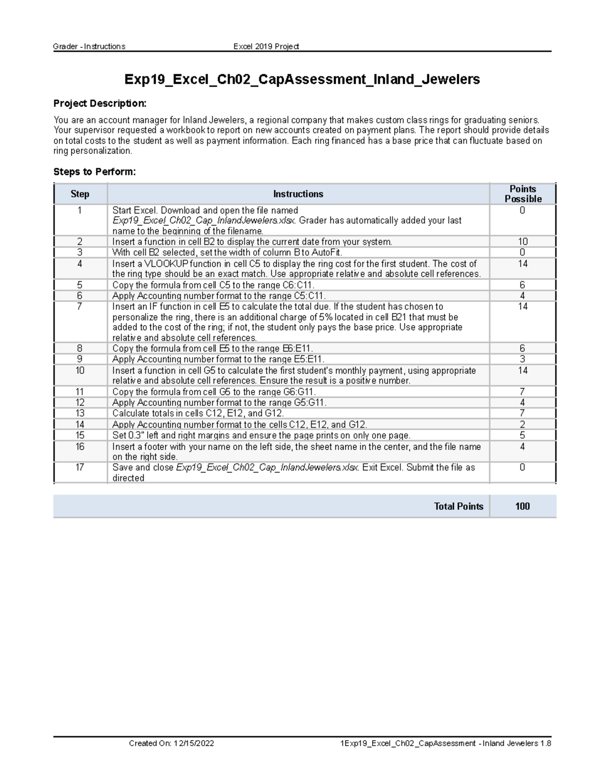 Exp19 Excel Ch02 Cap Assessment Inland Jewelers Instructions - Grader - Instructions Excel 2019 ...