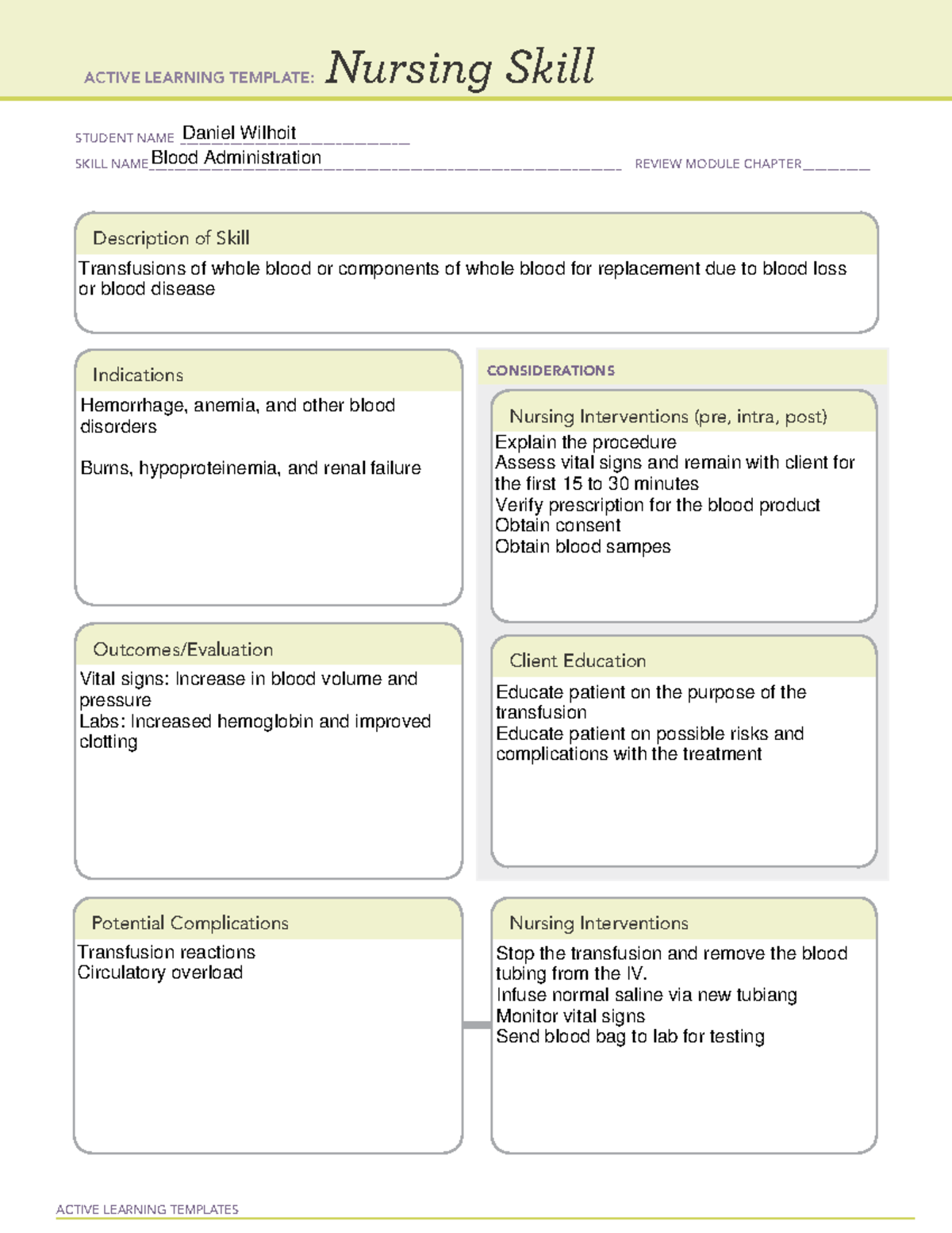 Nursing Skill Blood Administration - ACTIVE LEARNING TEMPLATES Nursing ...