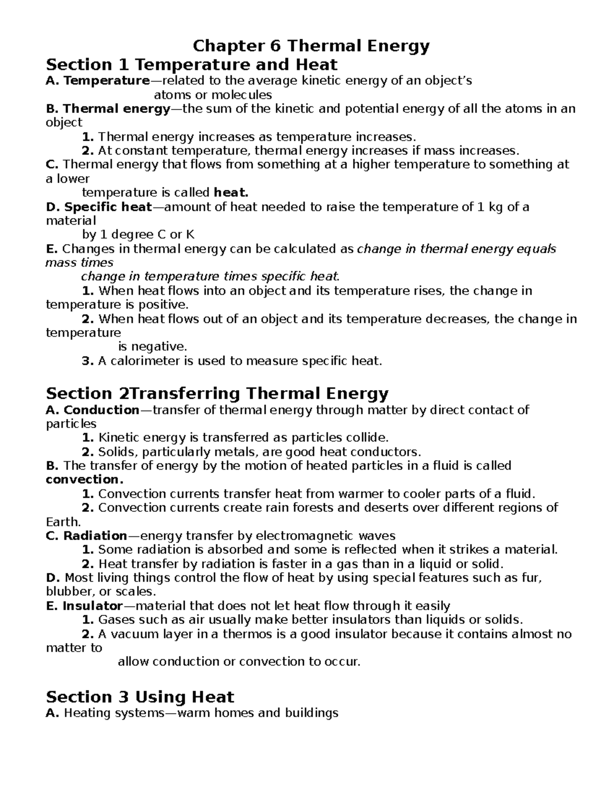 Chapter 6 Thermal Energy webnotes - Chapter 6 Thermal Energy Section 1 ...