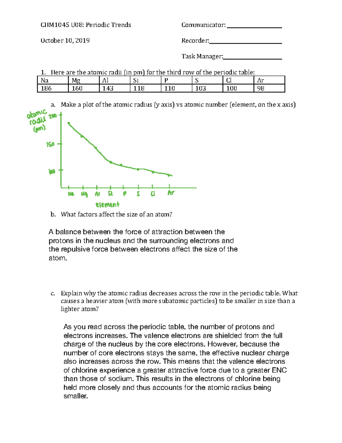 Worksheet 2.6 Periodic Trends - CHM1045 U08: Periodic Trends ...