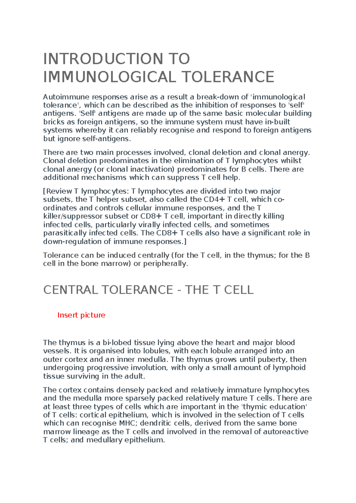 Introduction TO Immunological Tolerance - INTRODUCTION TO IMMUNOLOGICAL ...