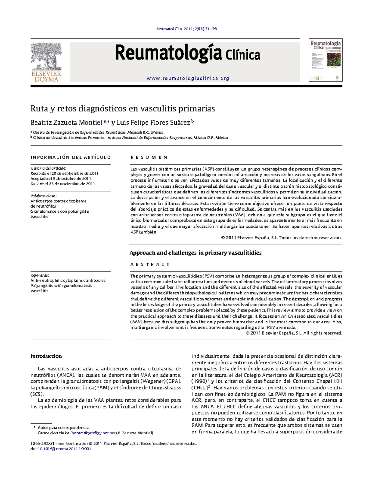 Rutas vasculitis prim - Generalidades - Reumatol Clin. 2011;7(S3):S1–S ...