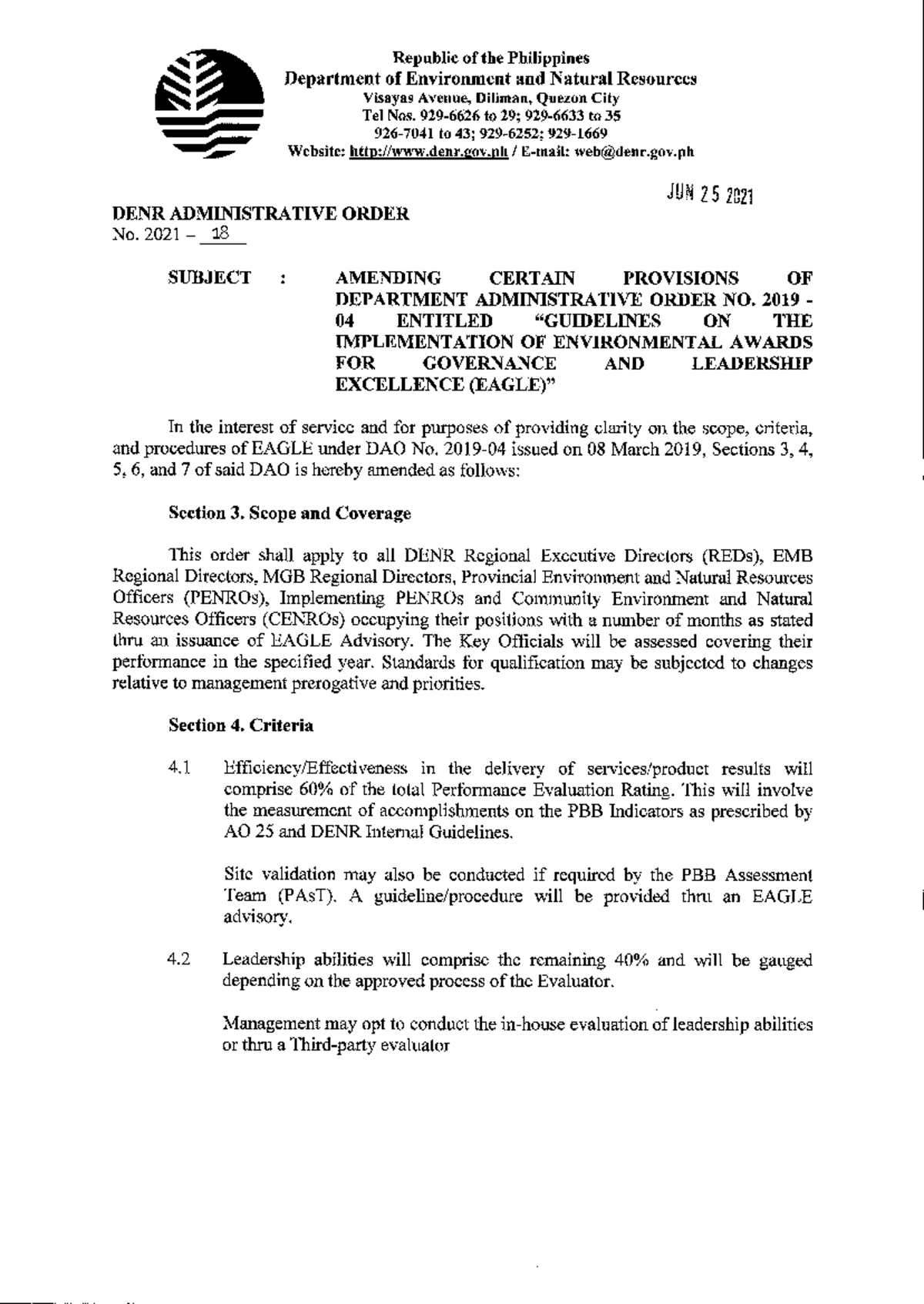 DAO 2021-18 - Revised Guidelines on the Implementation of EAGLE - BS in ...