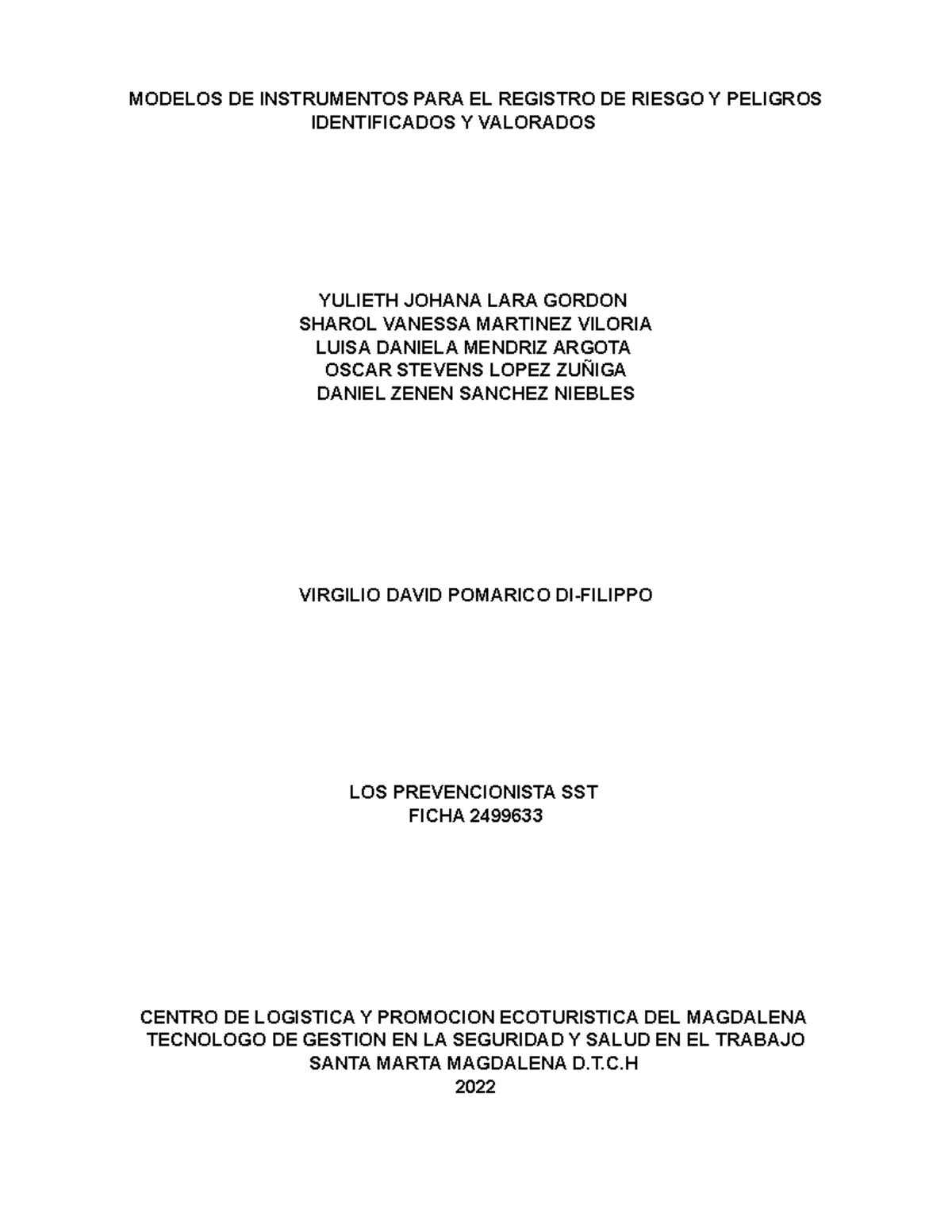 Modelos DE Instrumentos PARA EL Registro DE Riesgo Y Peligros ...
