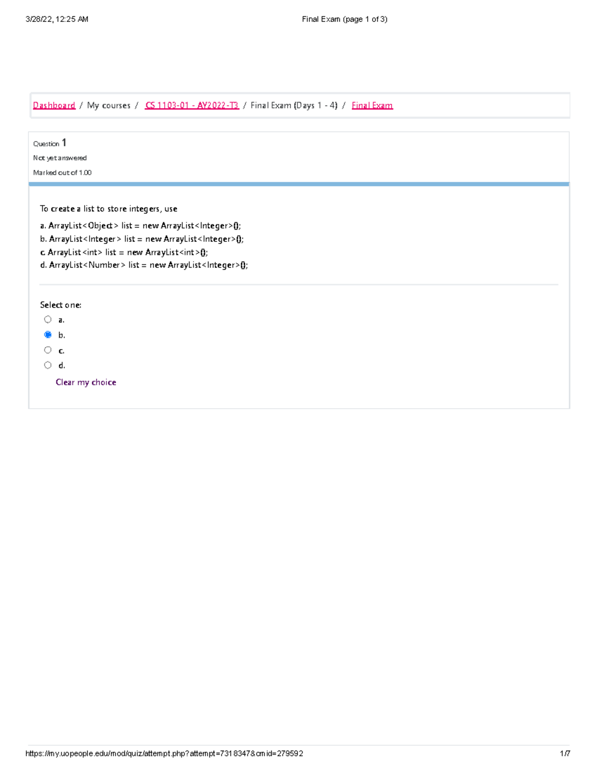MYFinal Exam2022 - the final exam of cs1103 for 2022 year - Question 1 ...