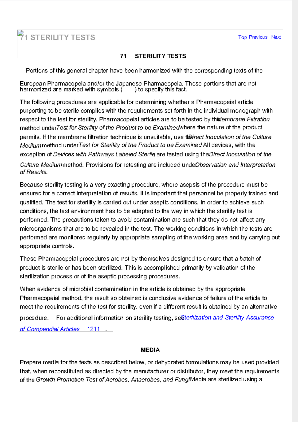 USP 71 Esterilidad sterility-tests - 71 STERILITY TESTS Top Previous ...