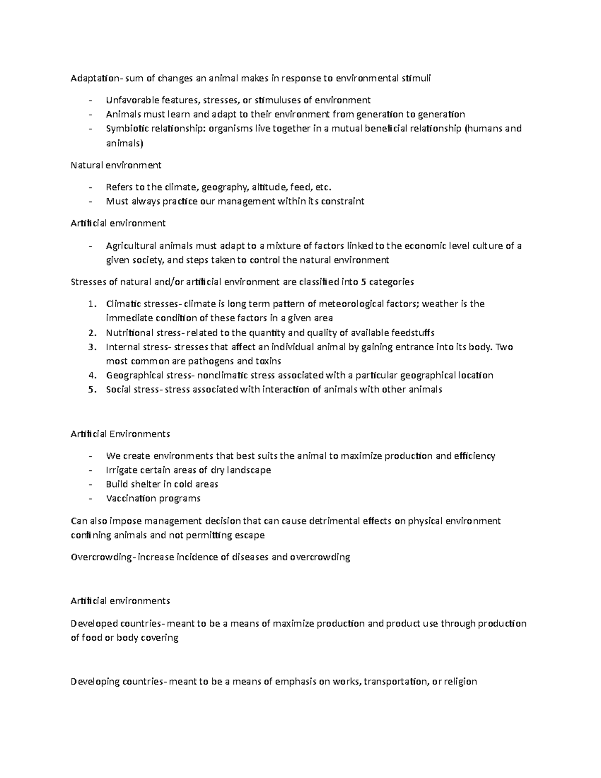 Intro to animal science ch 3 - Adaptation- sum of changes an animal ...