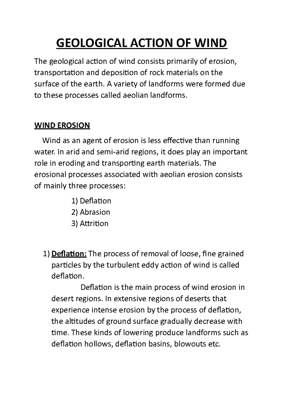 Geological Action OF WIND - GEOLOGICAL ACTION OF WIND The geological ...