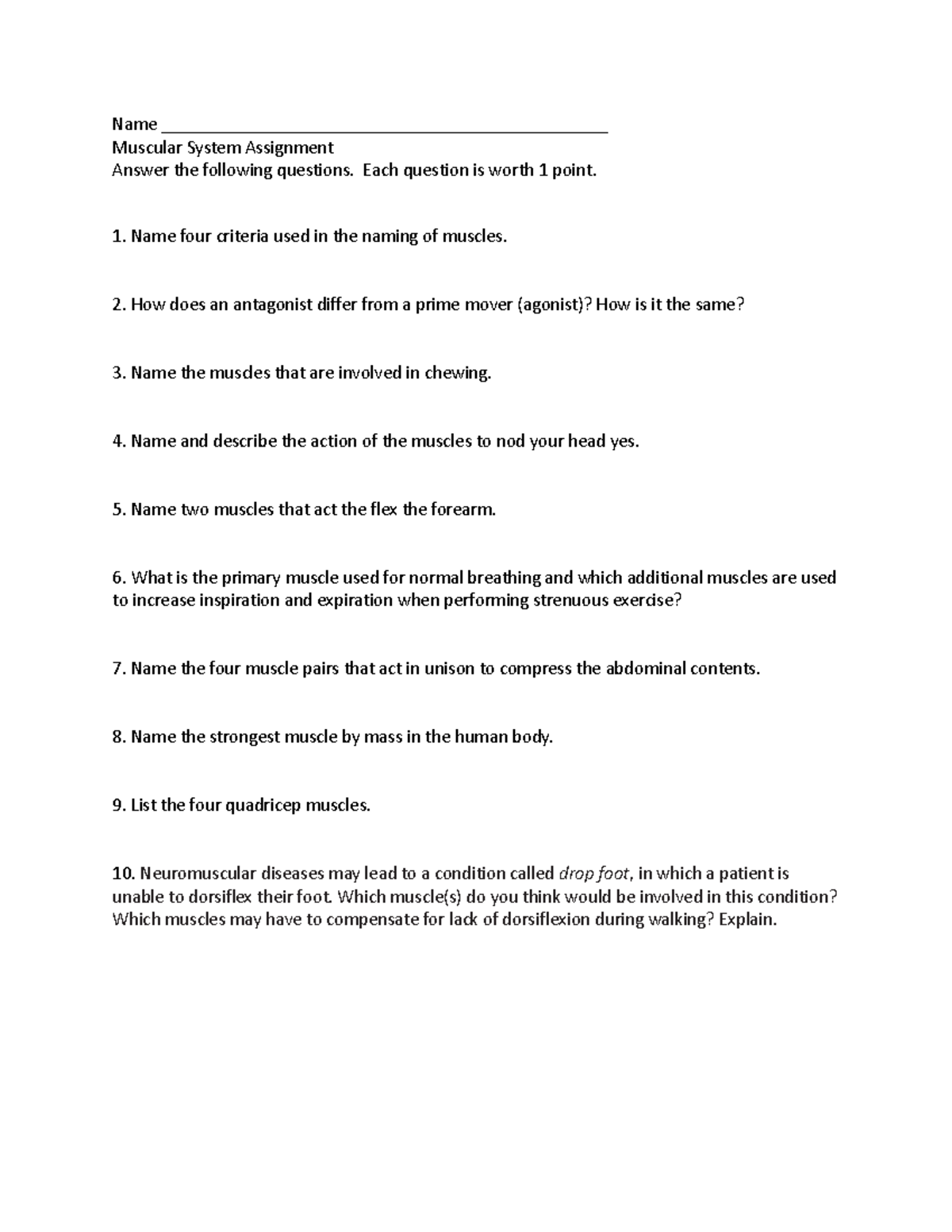 Muscle Assignment - Coursework - Name ...