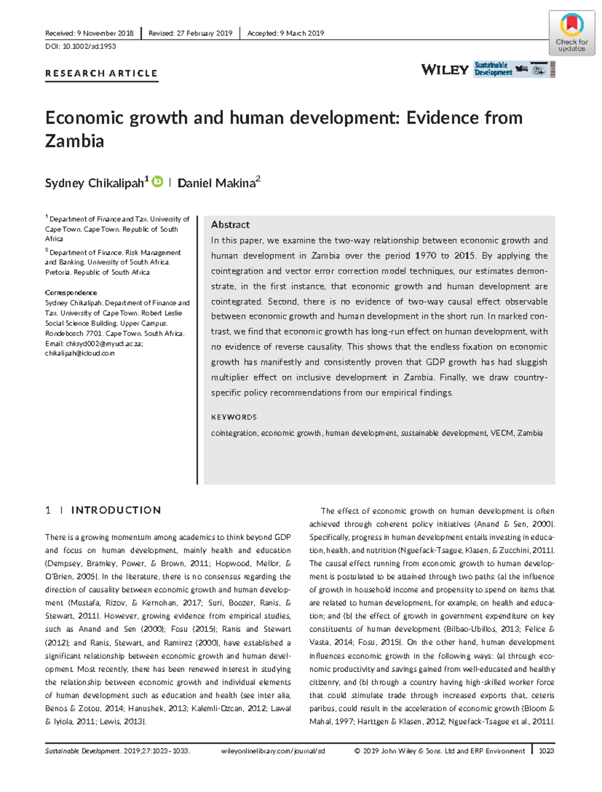 Economic Growth and Human Development - RESEARCH ARTICLE Economic ...
