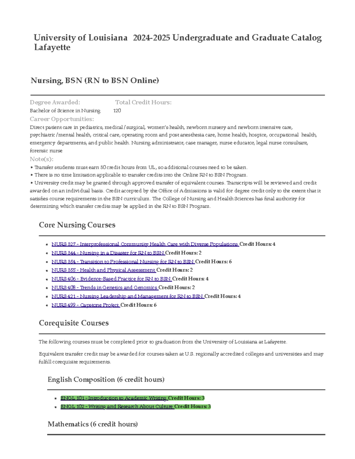 Program Nursing, BSN (RN to BSN Online) - University of Louisiana ...