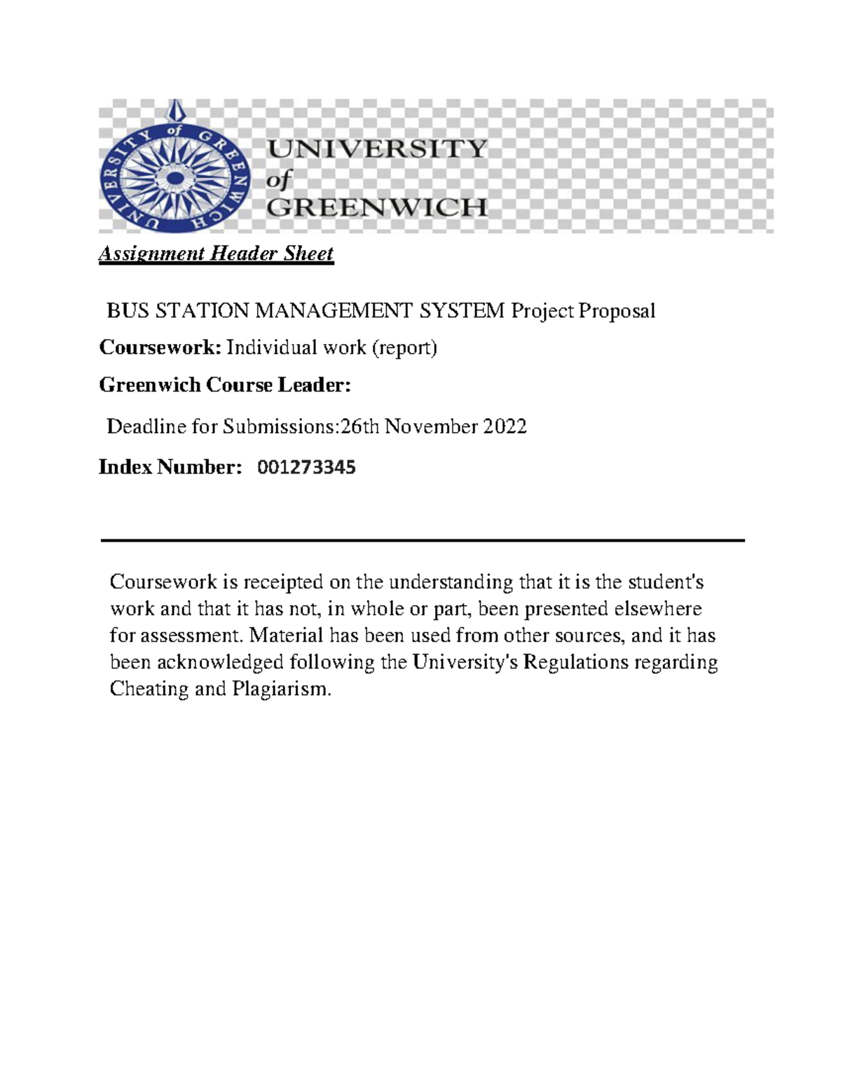 BUS Station Management System Final Project Proposal - Emmanuel Samuel Yambasu. 001273345 ...