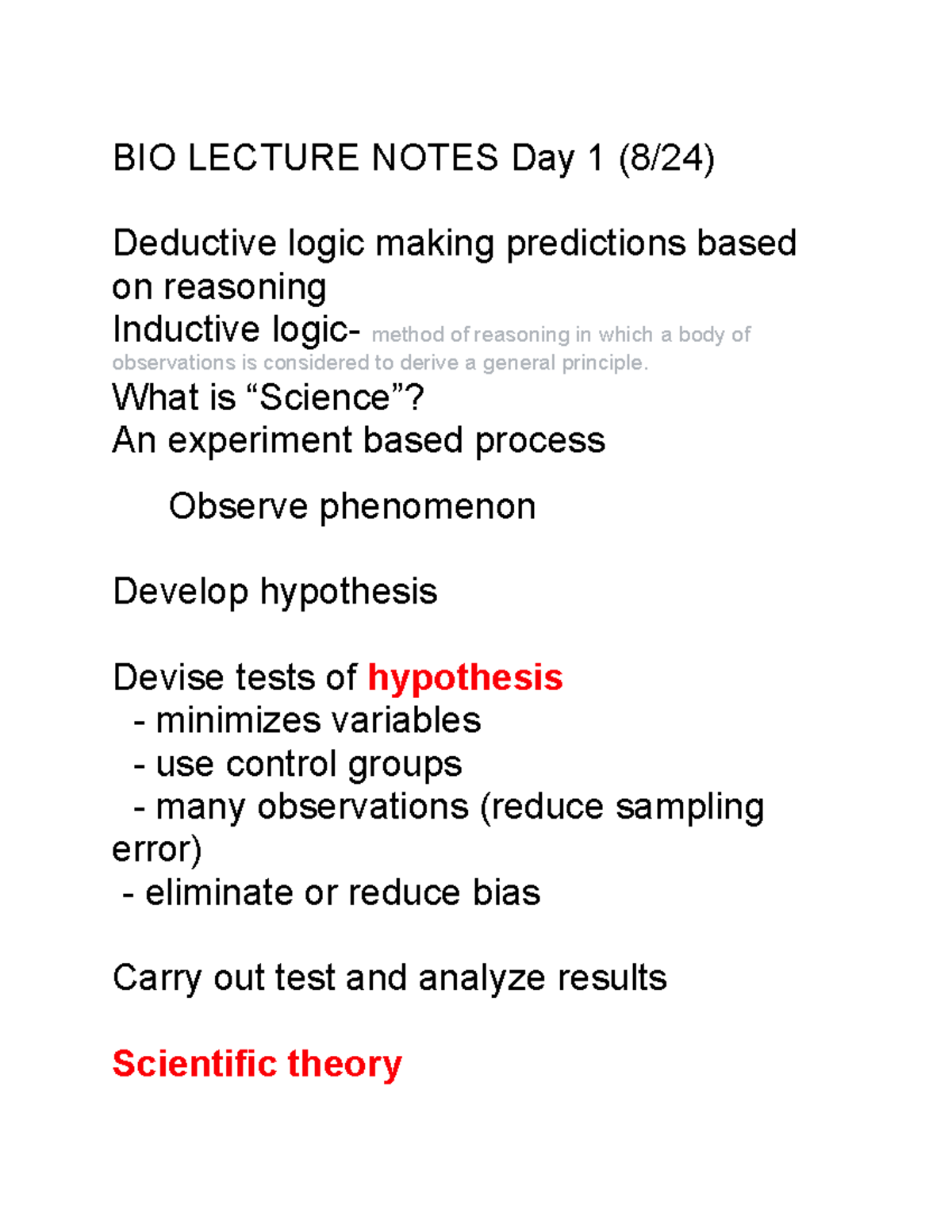 Bio Lecture Notes Day 1 Bio Lecture Notes Day 1 824 Deductive
