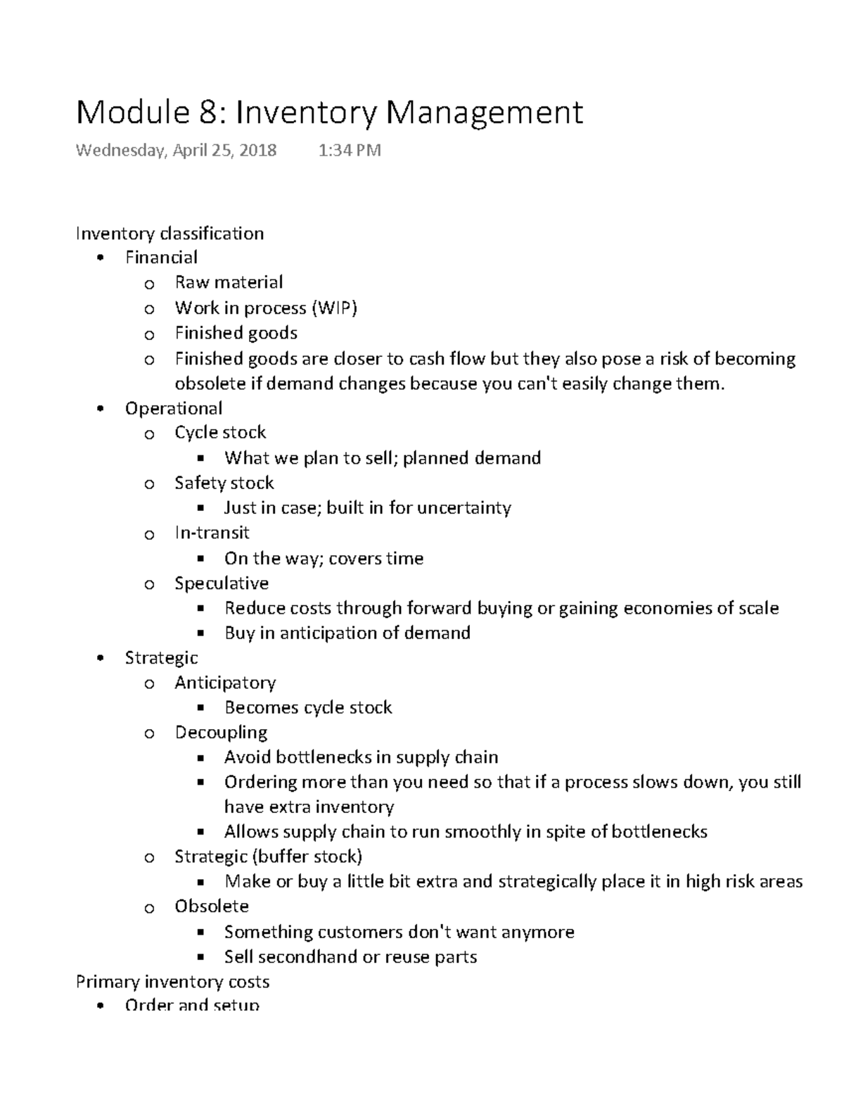 Summary Module 8 Inventory Management - Module 8: Inventory Management ...