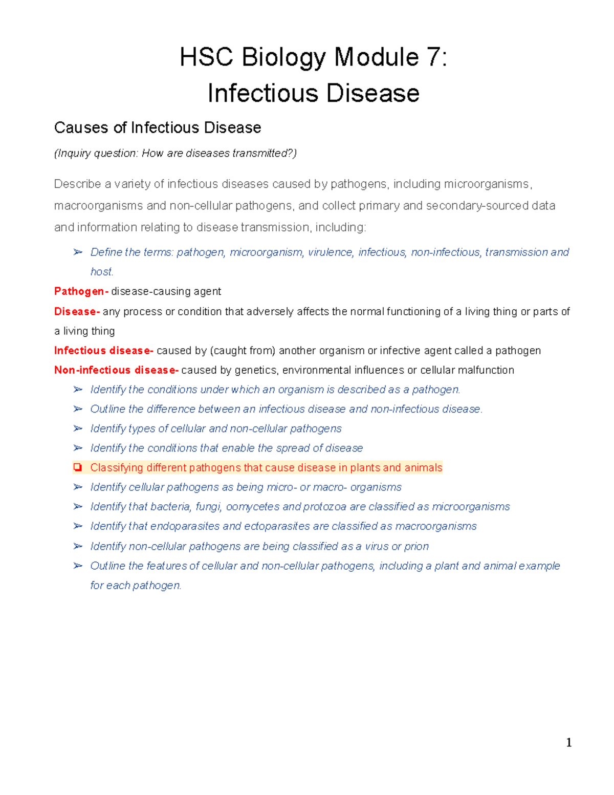 Biology Module 7 Summary Notes - HSC Biology Module 7: Infectious ...