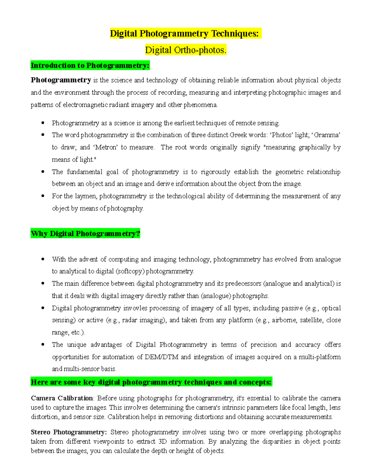 Photogametry Assaignmemt - Digital Photogrammetry Techniques: Digital ...