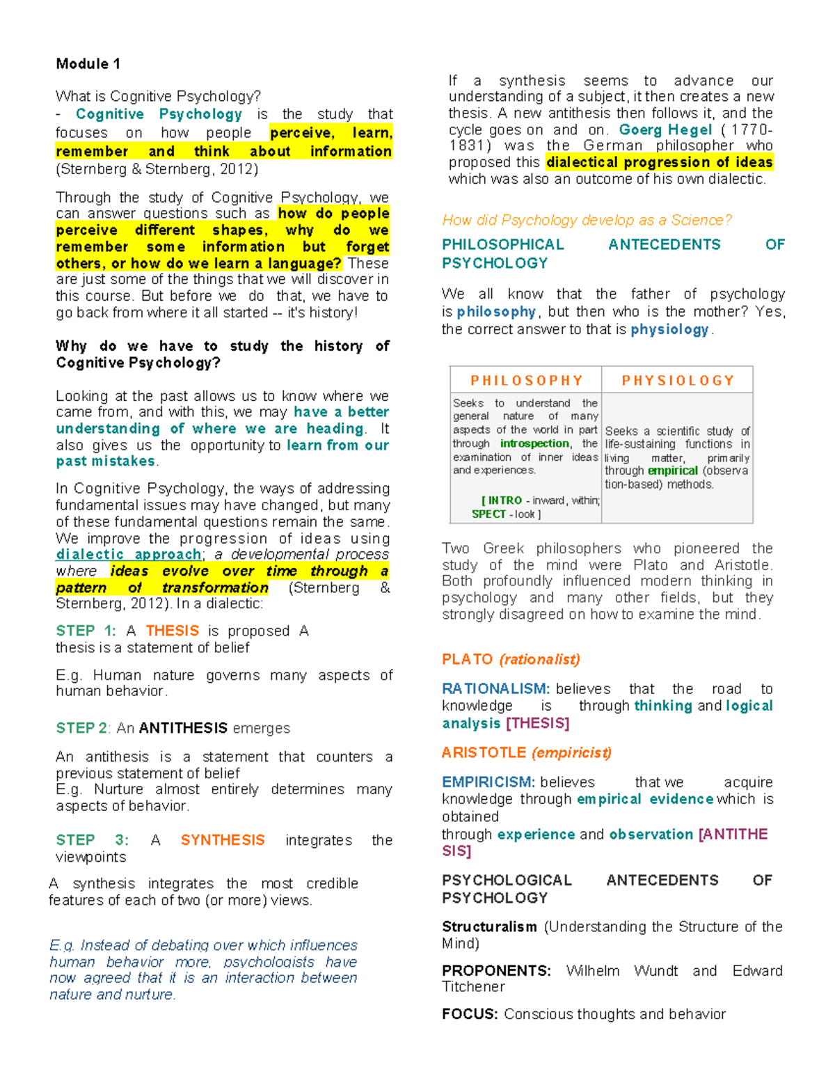 Mod 1 & 2 Cogpsyc - Module 1 and 2 of Cognitive Psychology - Module 1 What is Cognitive ...