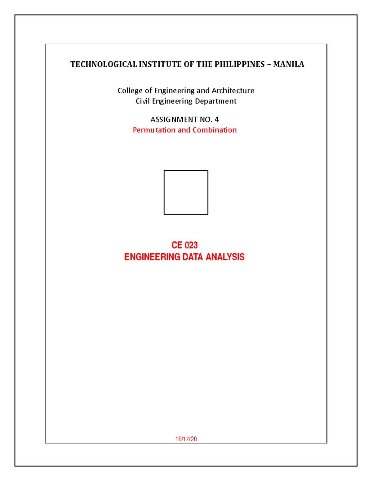 Permutation and Combination - Engineering Data Analysis - TIP - Studocu