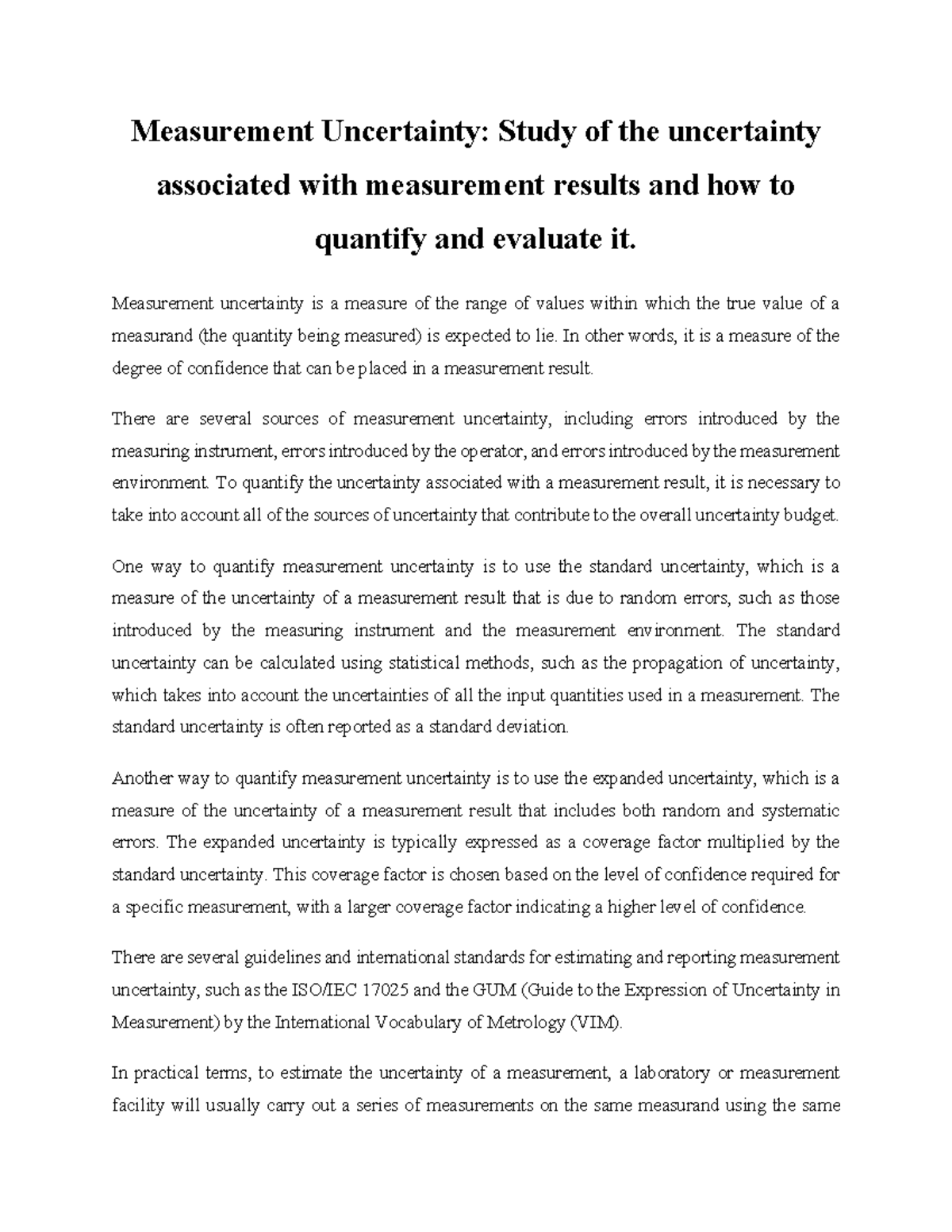 Measurement Uncertainty - Measurement uncertainty is a measure of the ...