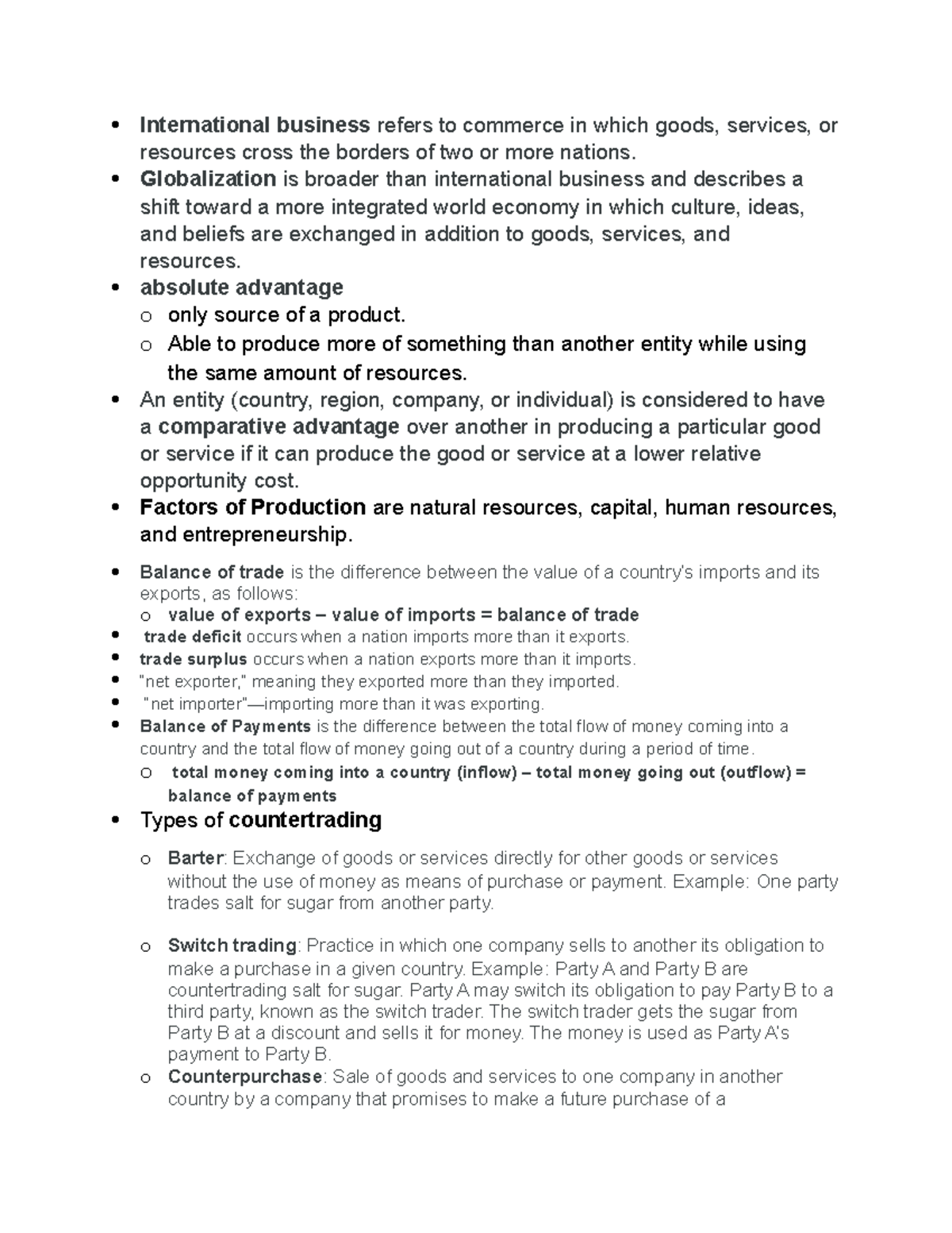 Chapter 3 Global Environment - International business refers to ...