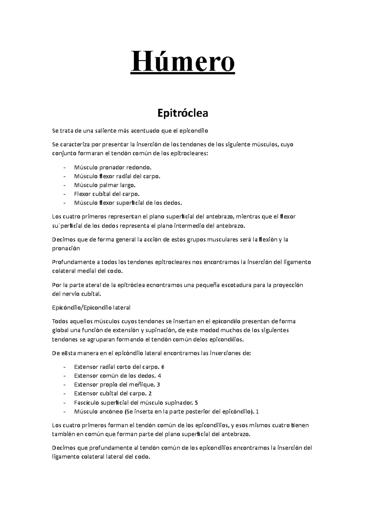 Húmero - Húmero Epitróclea Se trata de una saliente más acentuado que ...