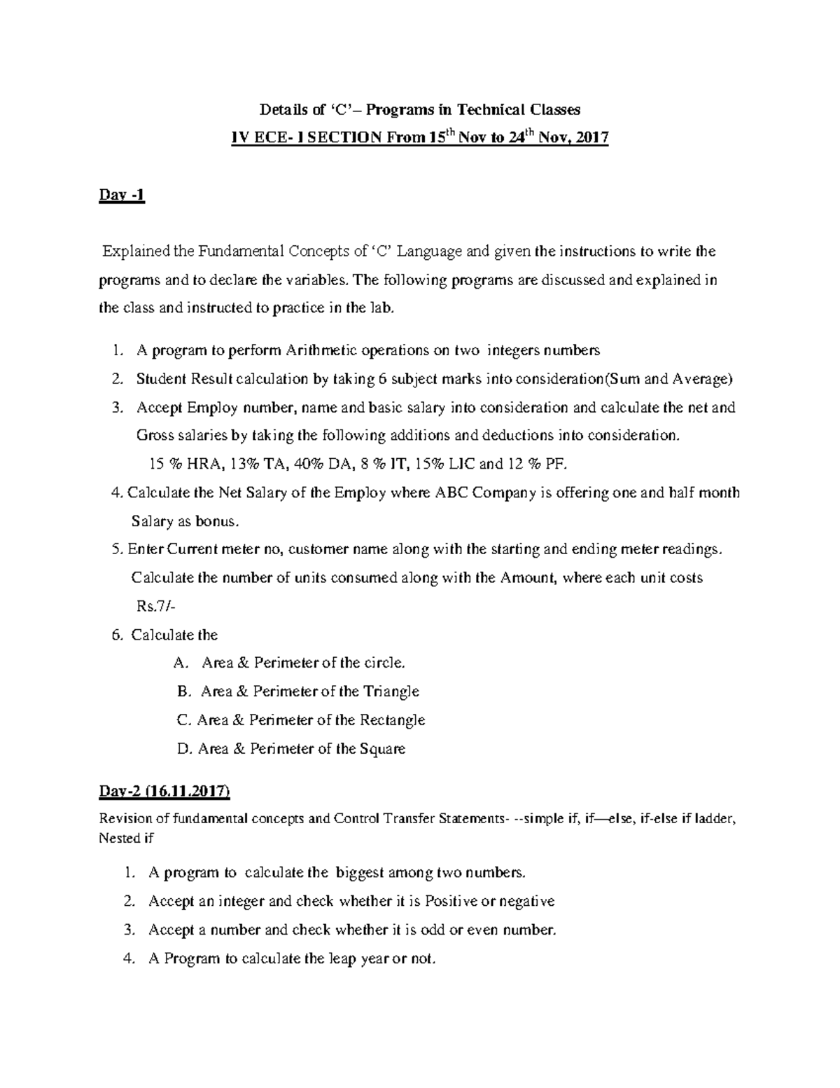 C- programs list - Sample questions in all categories - Details of ‘C ...