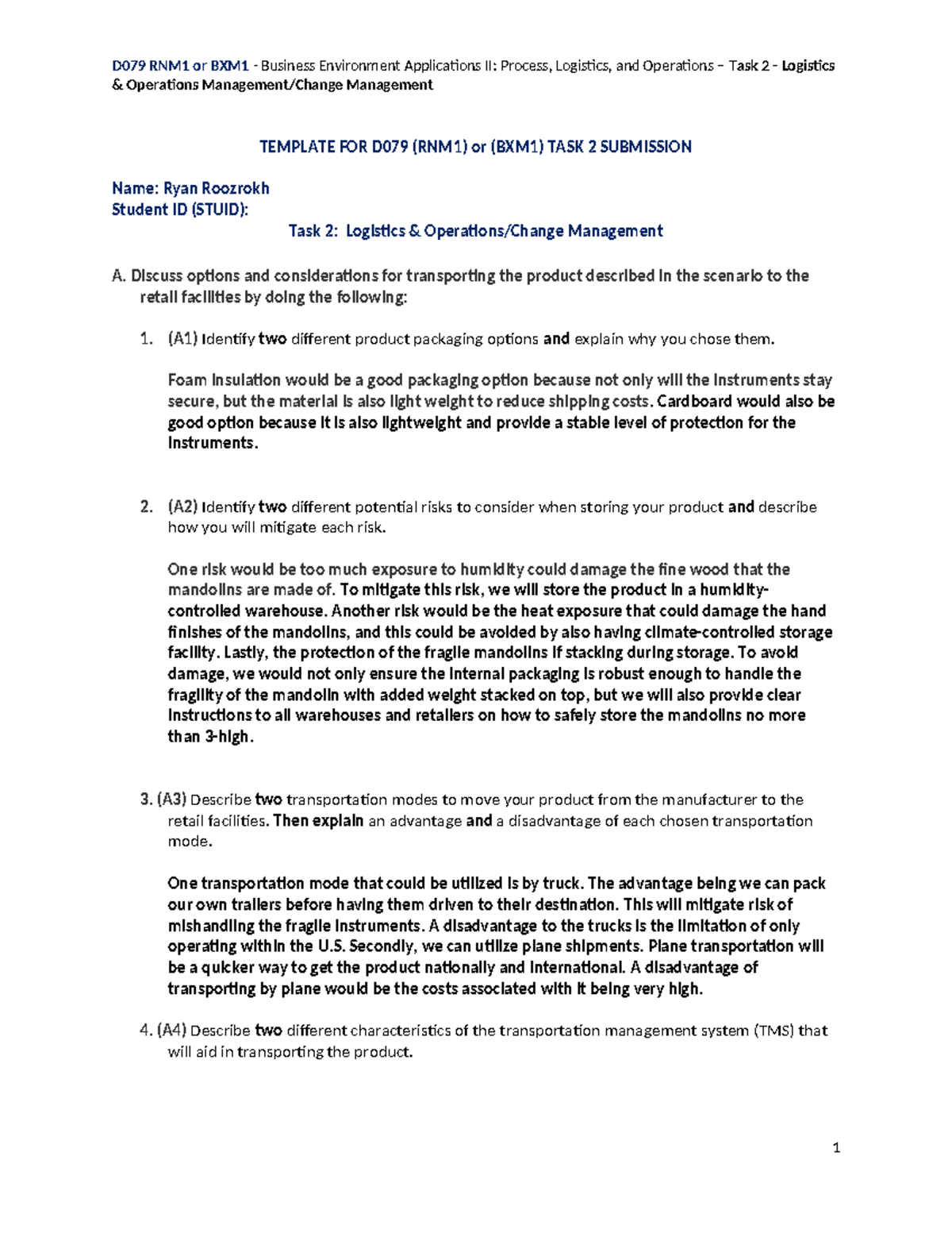 D079 - Task 2 - task 2 - D079 RNM1 or BXM1 - Business Environment ...