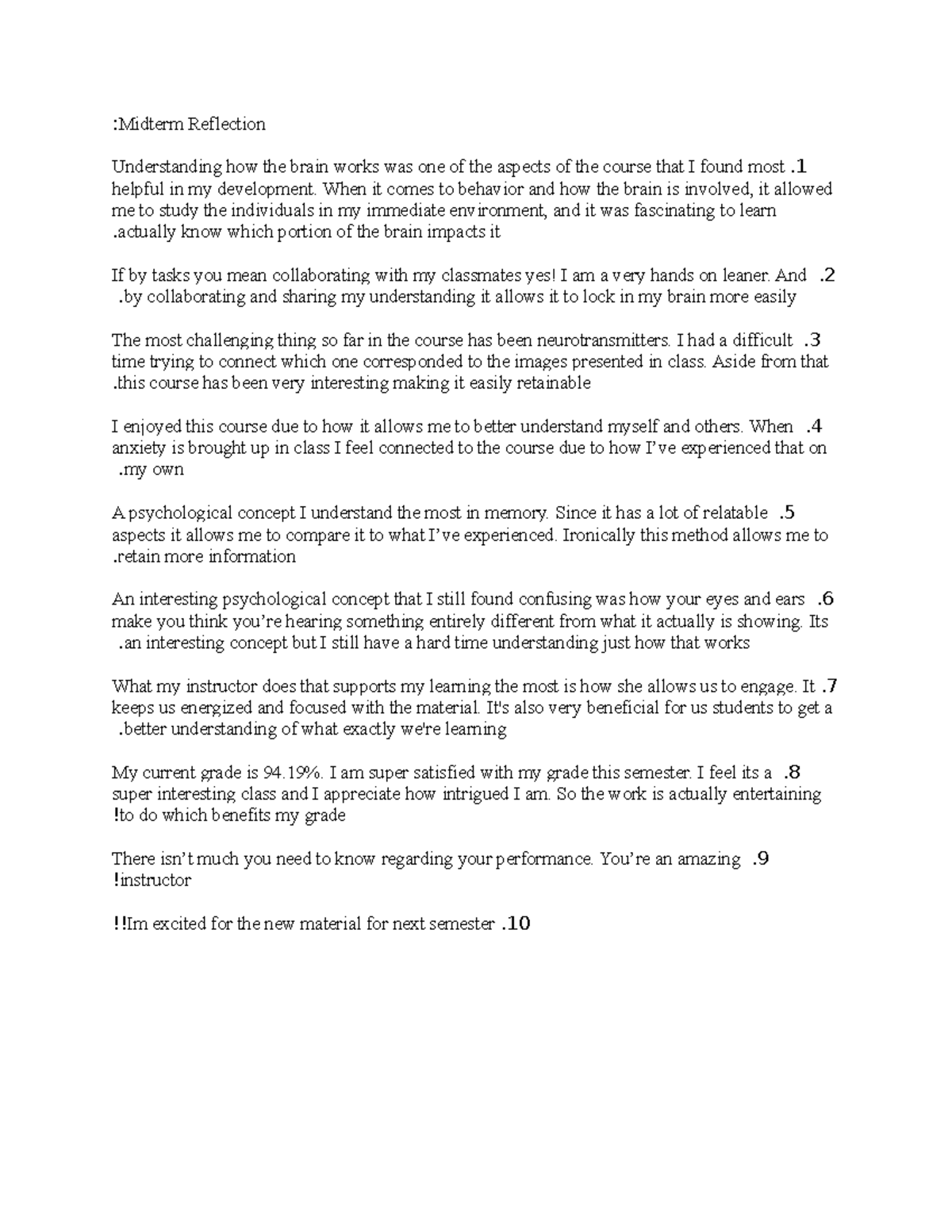 Midterm Reflection - :This is where the results are summarized. The ...