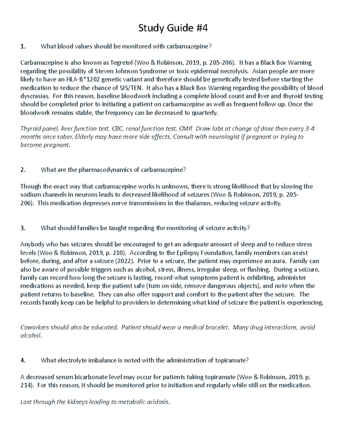 Assignment 4.1 Study Guide Questions - Study Guide What blood values ...
