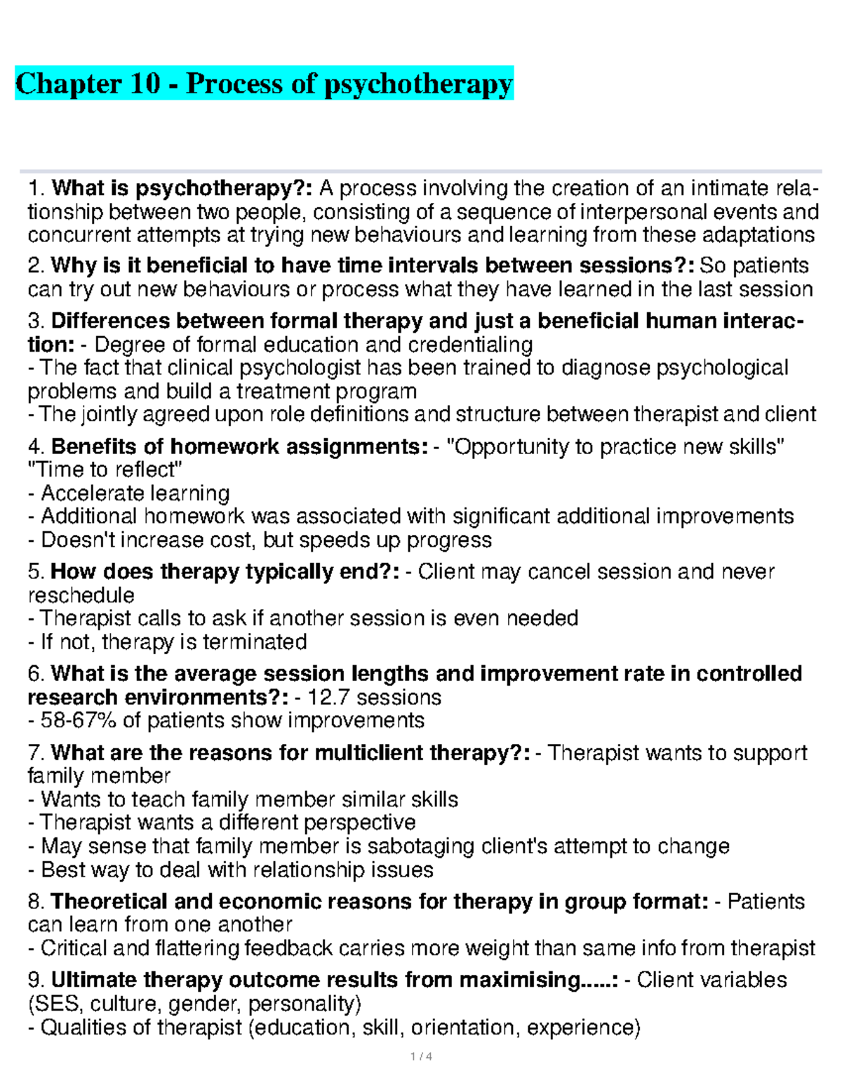 Chapter 10 - Process of psychotherapy - Chapter 10 - Process of ...
