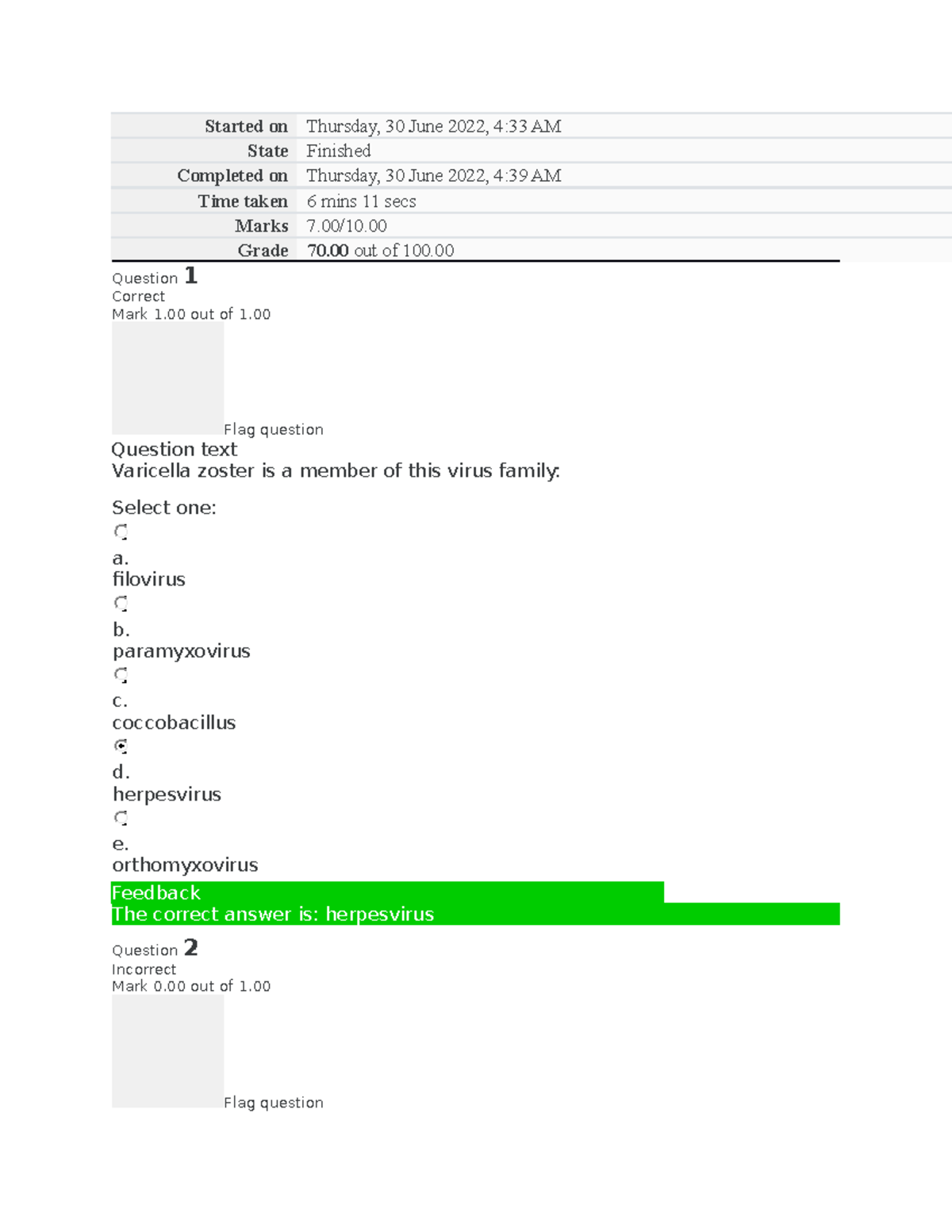 Self quiz unit 3 infectious disease - Started on Thursday, 30 June 2022 ...