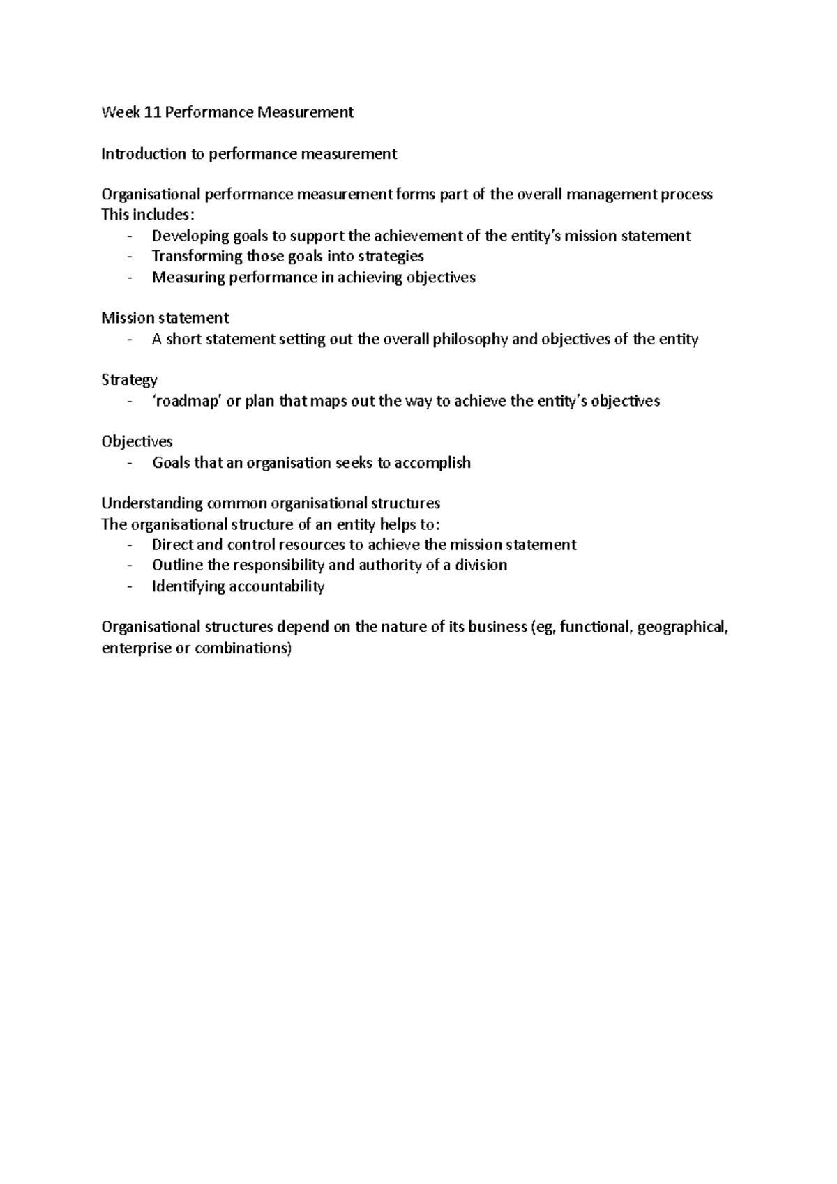 Week 11 Performance Measurement - Week 11 Performance Measurement ...