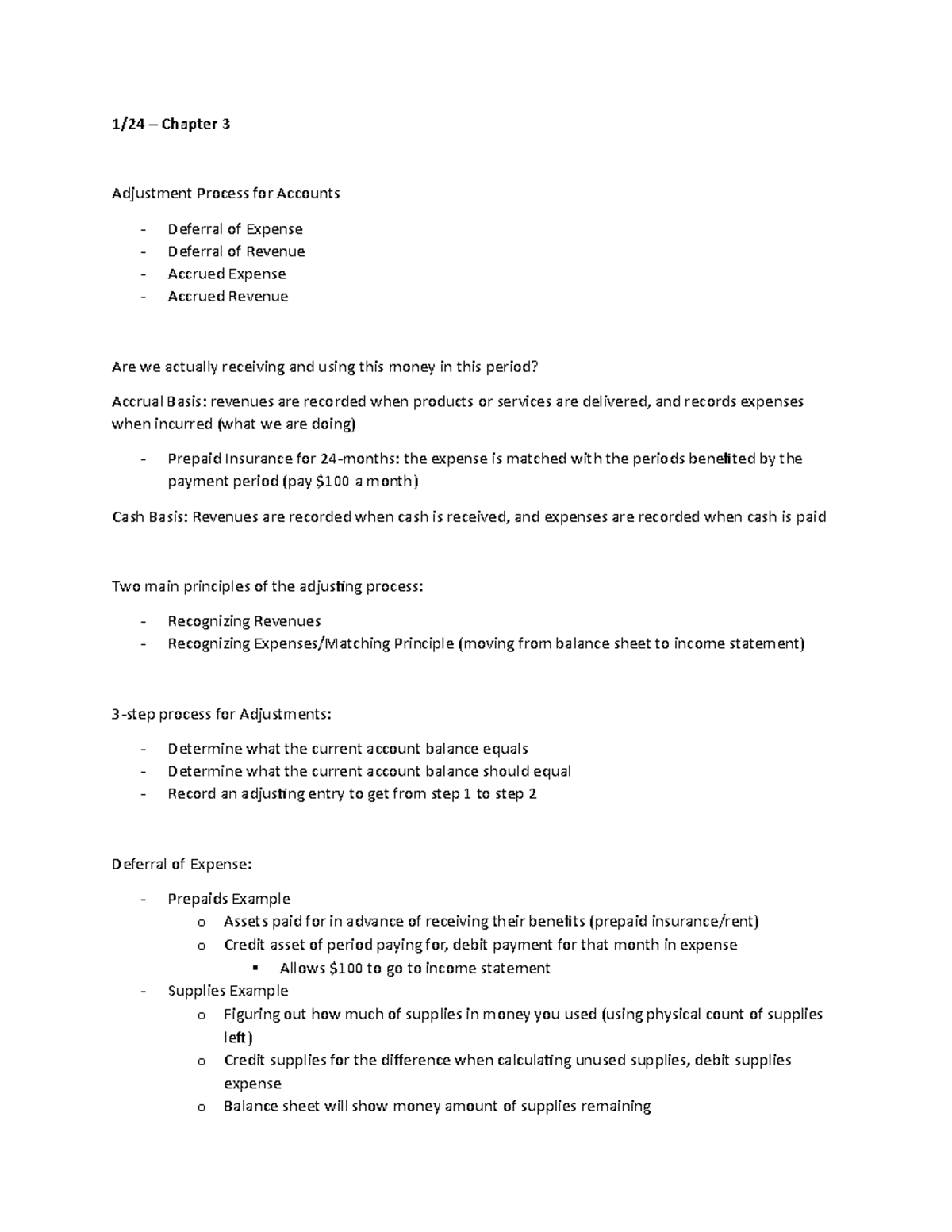 Chapter 3 Notes - Professor Erin Anderson - 1/24 – Chapter 3 Adjustment ...