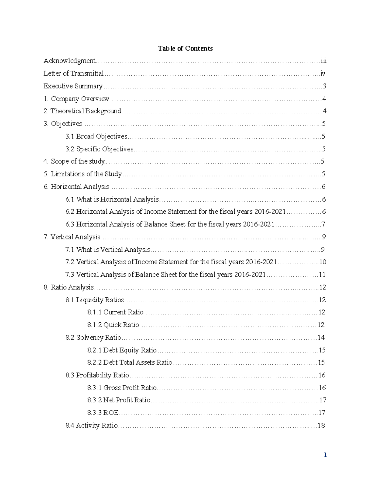 Fin Acc Term Paper - Table of Contents - Studocu