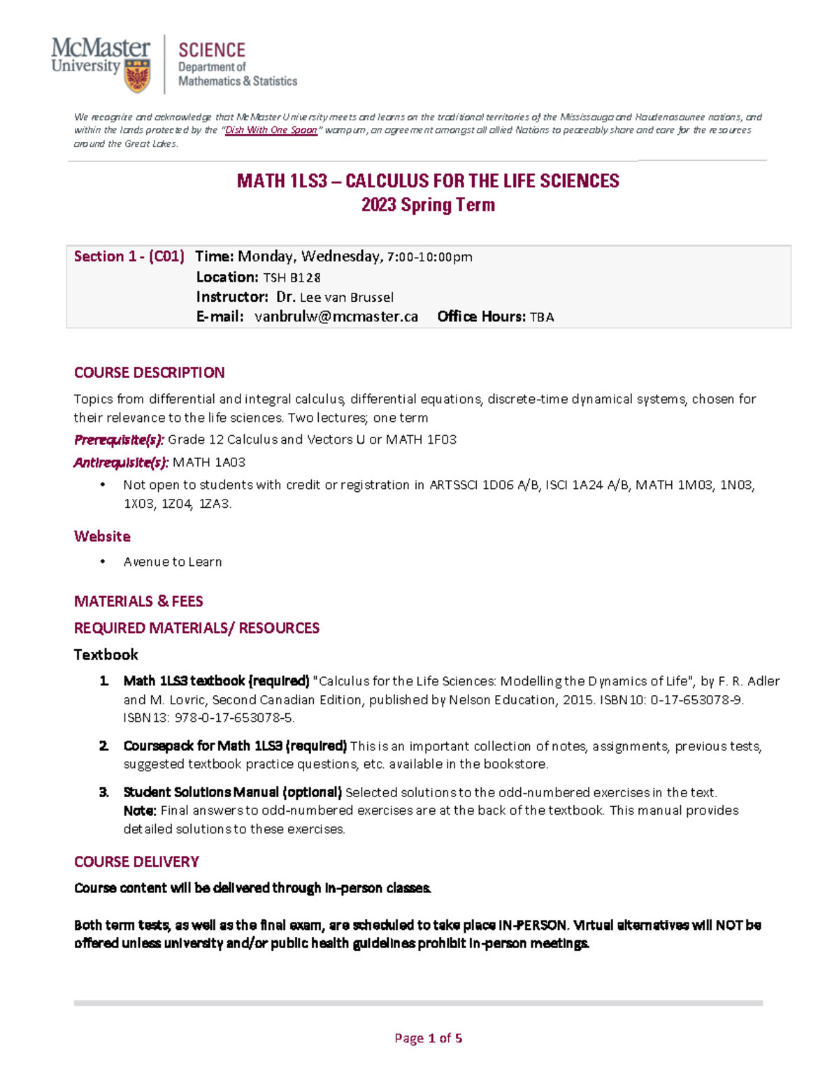 MATH-1LS3-SP - this is the course outline for the spring math 1ls3 ...