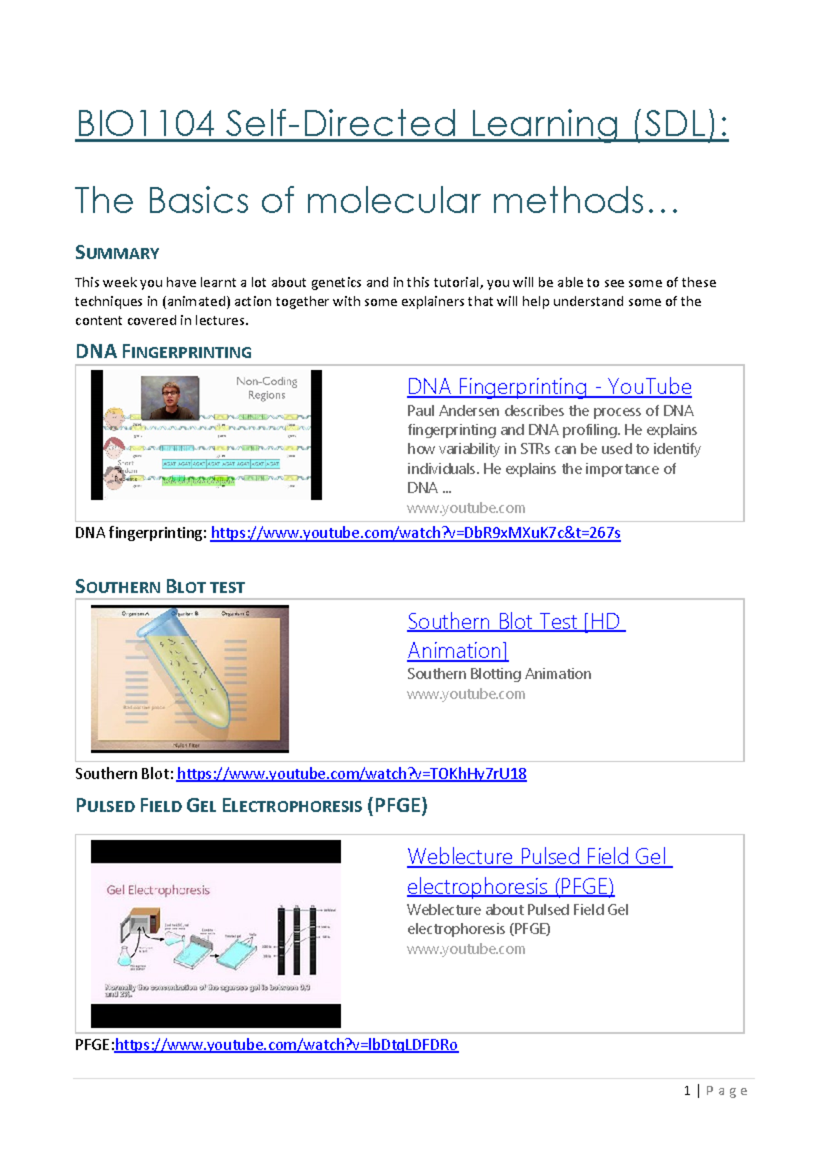 2020 BIO1104 Week06 the basics of molecular methods - 1 | Page BIO1104 ...