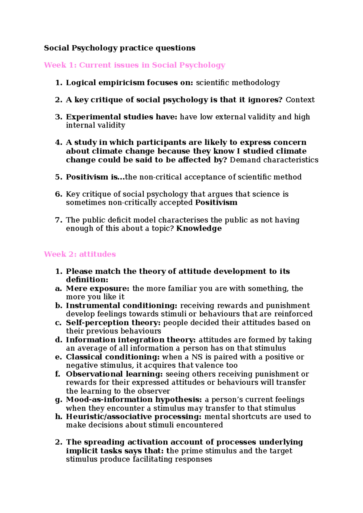 All practice questions needed for social aspect - Social Psychology ...