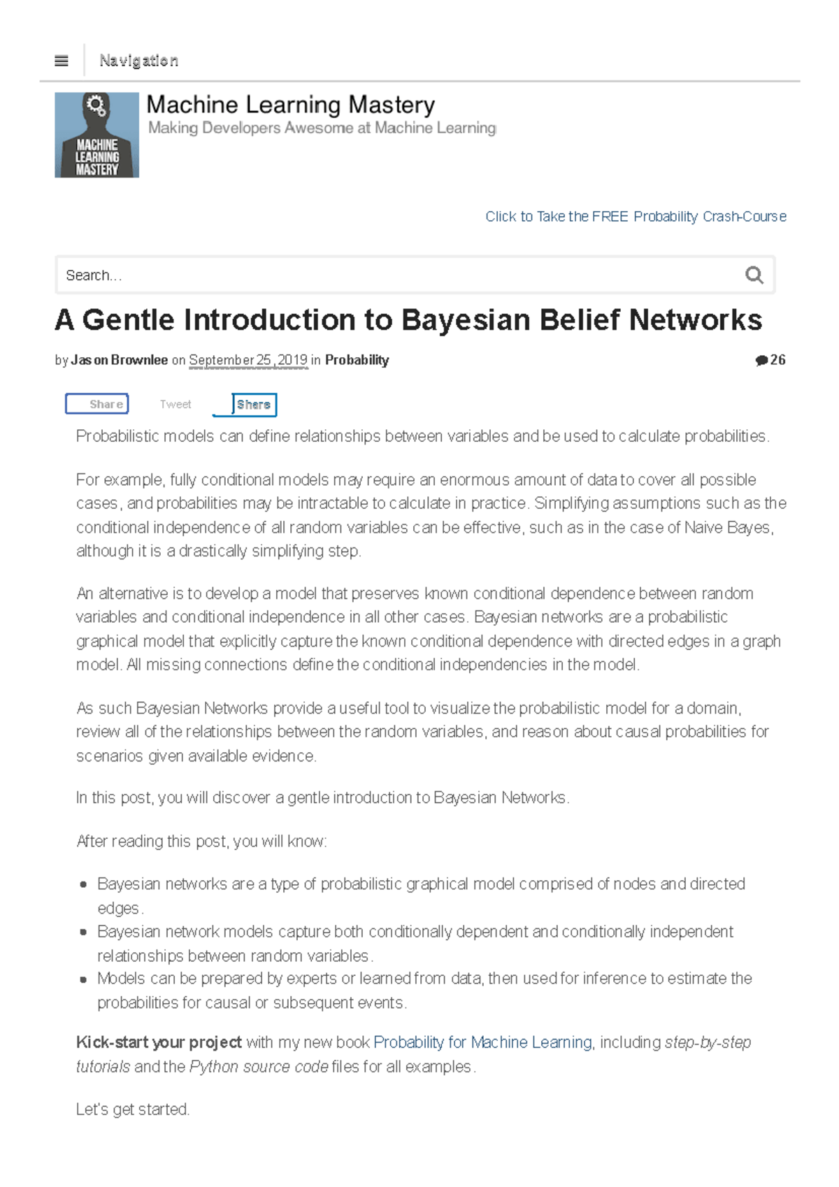 A Gentle Introduction to Bayesian Belief Networks - Machine Learning Mastery - - Studocu