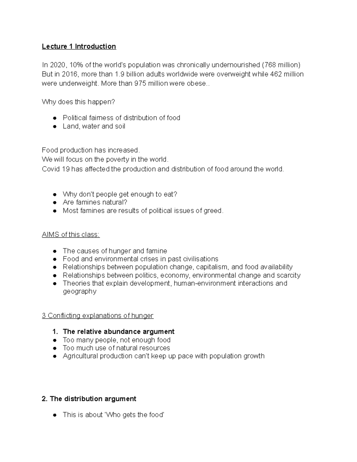 Famine Geography - nil - Lecture 1 Introduction In 2020, 10% of the ...