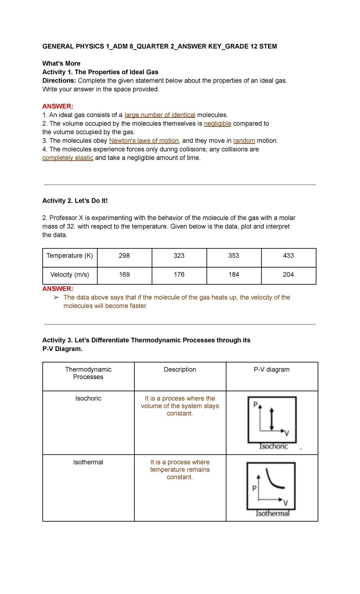 General Physics 1 ADM 8 Quarter 2 Answer KEY Grade 12 STEM - Studocu
