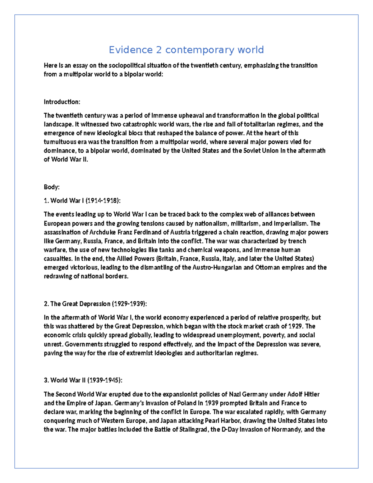 Evidence 2 contemporary world - Evidence 2 contemporary world Here is ...