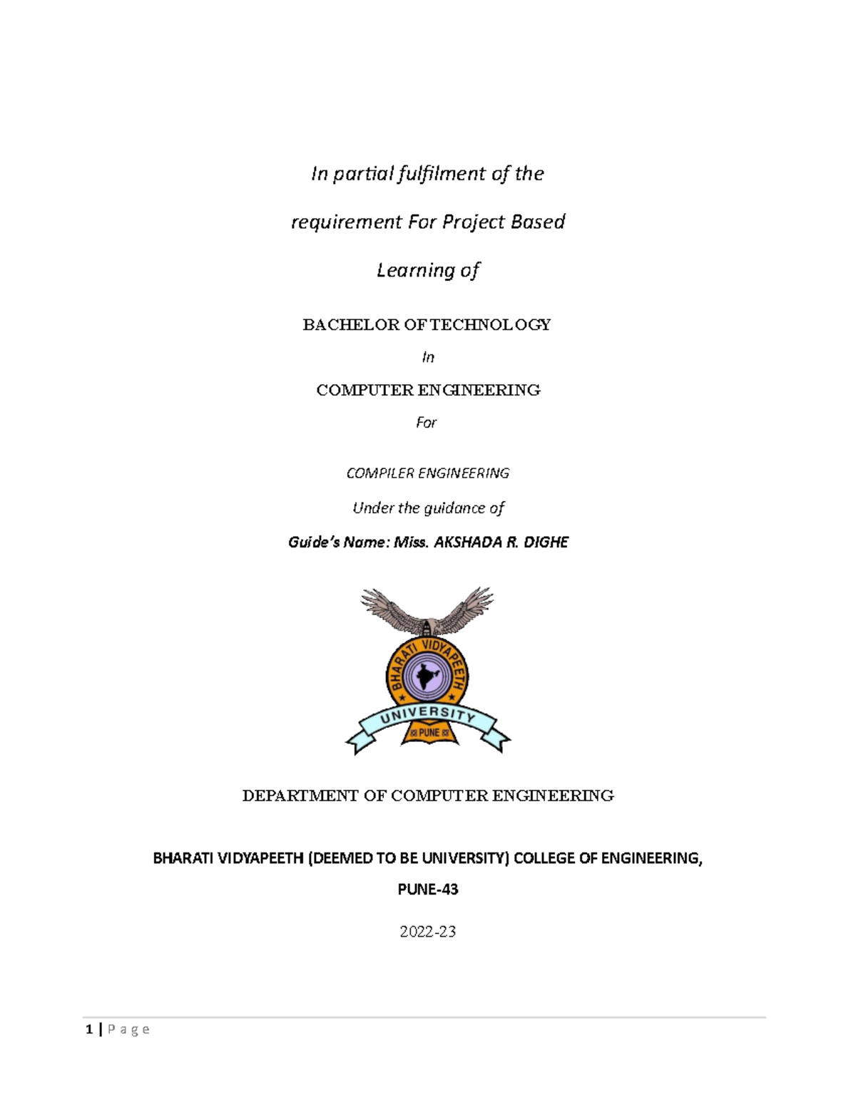 CE-PBL - Project of compiler engineering - In partial fulfilment of the ...
