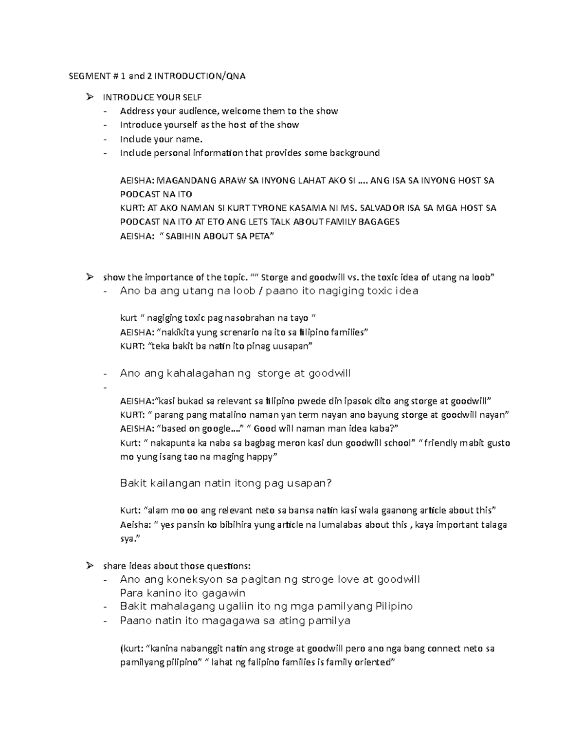 Podcast- Guide- Script - SEGMENT # 1 and 2 INTRODUCTION/QNA INTRODUCE ...