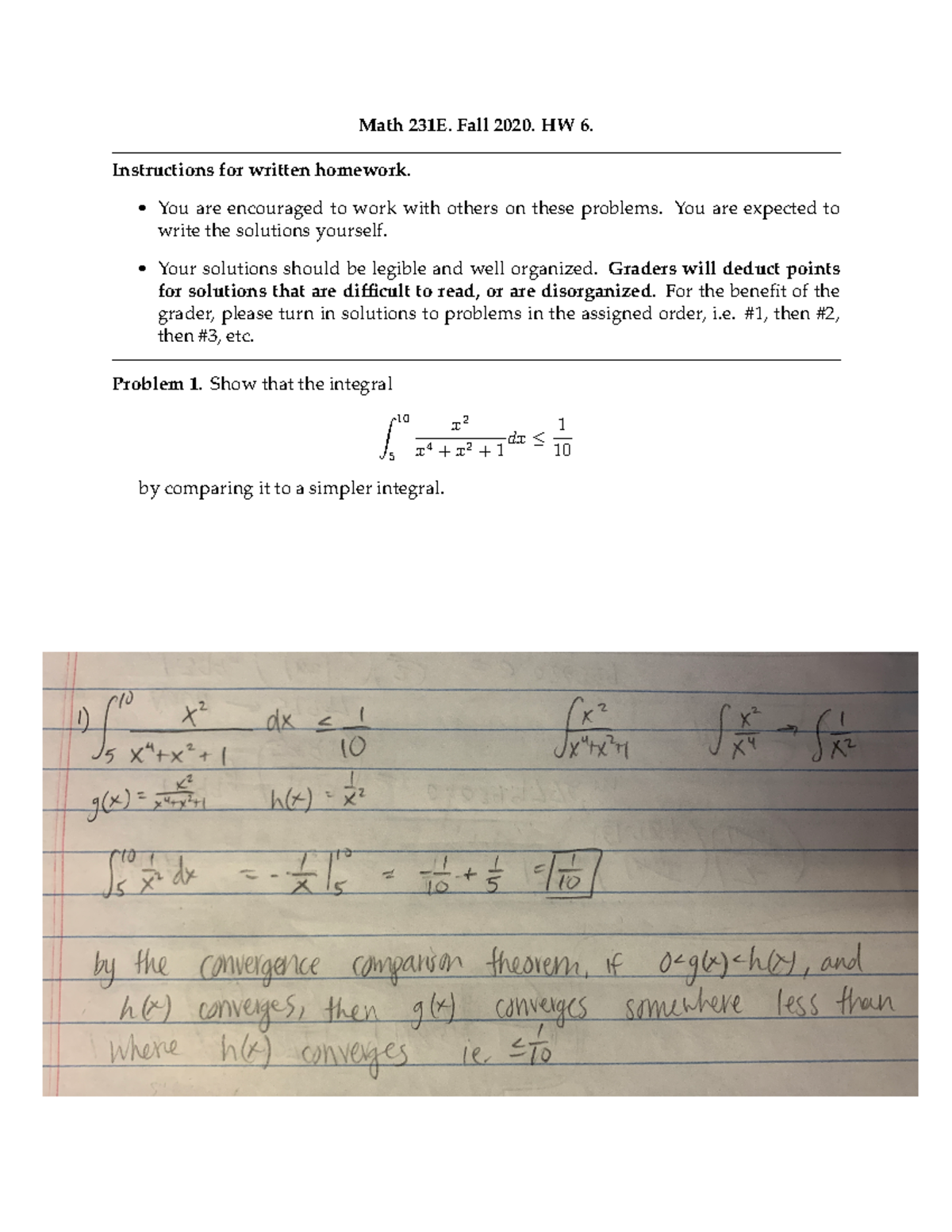 Gradescope #6 - hw6 - Math 231E. Fall 2020. HW 6. Instructions for written homework. You are ...